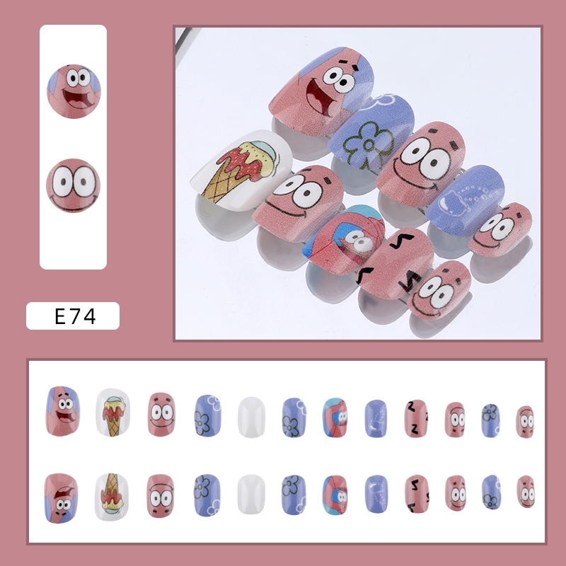 Patrick Star cartoon fake nails, 24 pieces, 12 sizes, free jelly glue ...