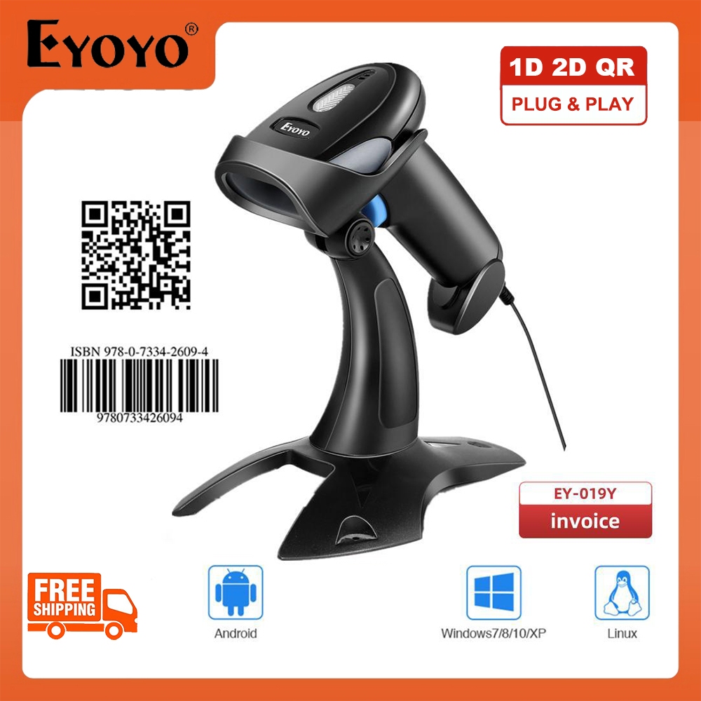 Eyoyo EY-019Y 1D 2D Barcode Scanner Auto Sensing QR Code Reader USB ...
