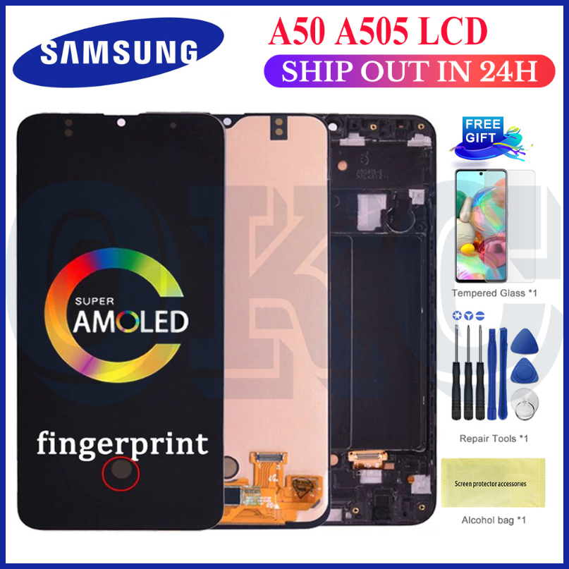 AMOLED LCD Display For Samsung Galaxy A50 LCD with Frame Display Touch Screen Digitizer Full Set ...