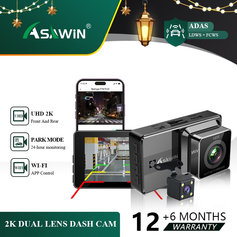2K Dash Cam Wifi ADAS Asawin A12 1296P Car Camera Front And Rear Night ...