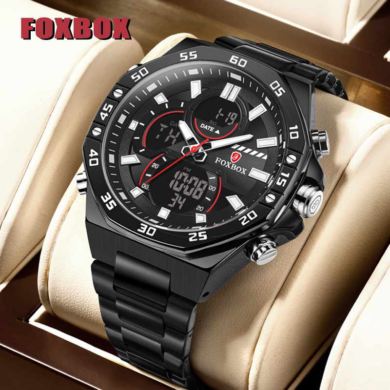 LIGE Luxury Waterproof Fashion All Steel Dual Display Men Digital Watch ...