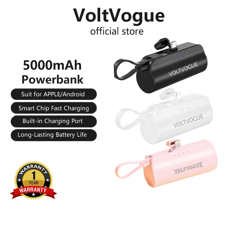 VoltVogue 5000mAh Mini Powerbank For iPhone/Type-C Portable Fast ...