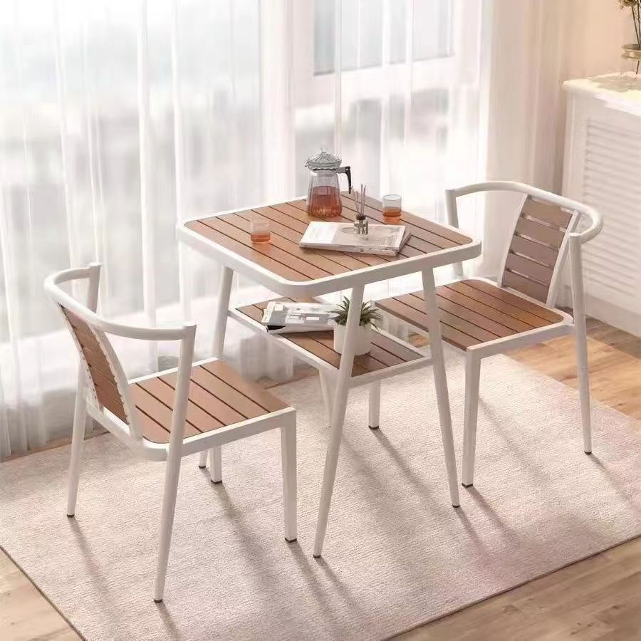 Courtyard Balcony Leisure Plastic Wood Table Chair Simple Outdoor ...