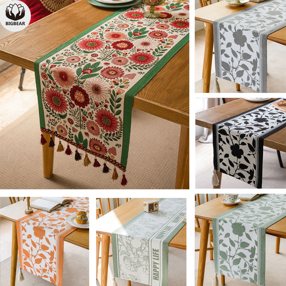 New Vintage Dining Table Runner Cloth 4 6 8 Seater Cotton Linen Coffee ...