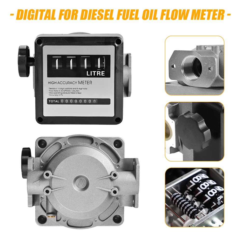 20-120L/Min 4-Digit Flow Meter Four Digital For Diesel Fuel Gasoline Kerosene Meter Counter ...
