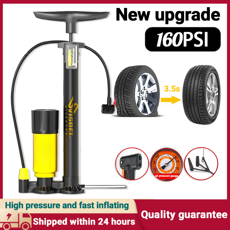 High Pressure Bicycle Pump Portable With Gauge 160 PSI Air Pump tire ...