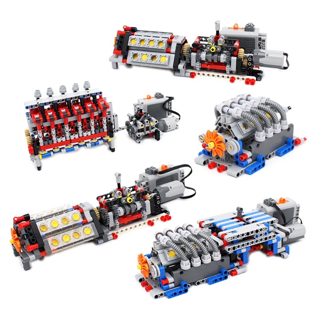 MOC Technic 6 8 16 Cylinder Engine Unit V6 V8 V16 Engine 6 Speeds ...