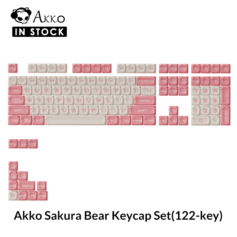 Akko Sakura Bear Keycap Set(122-key) PBT Dye-sub Full Keycap Set for ...