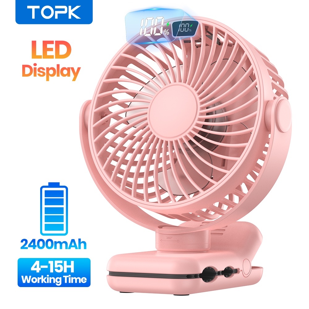 TOPK K62B Small Portable Clip Fan USB Desk Fan with 3 Speeds Strong ...