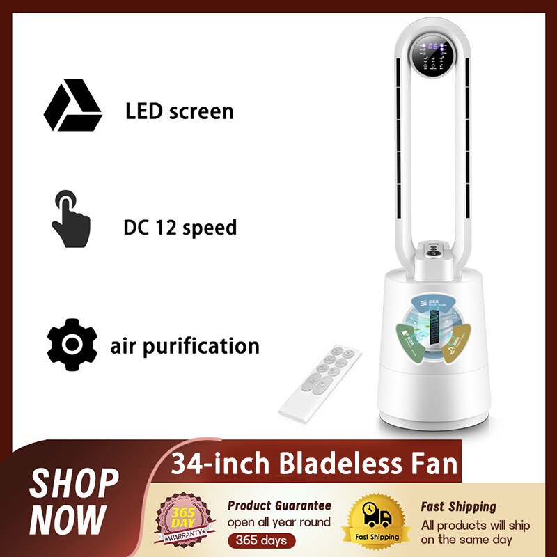 (1 year warranty) Bladeless fan 12-speed DC motor Low noise with remote ...