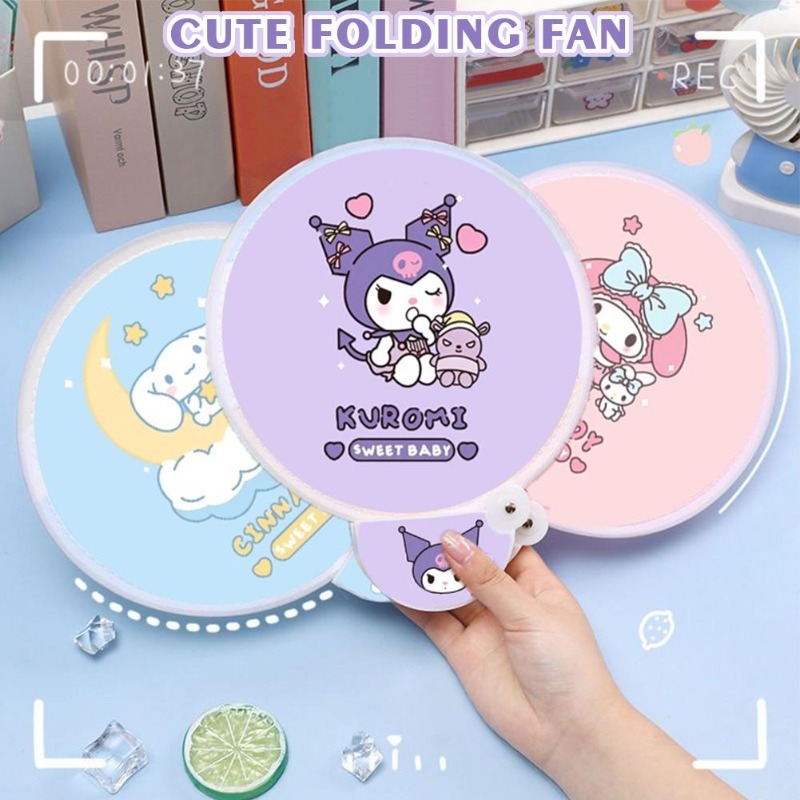 Mini Cute Foldable Fan Sanrio Kuromi Cinnamoroll Melody Portable Round ...