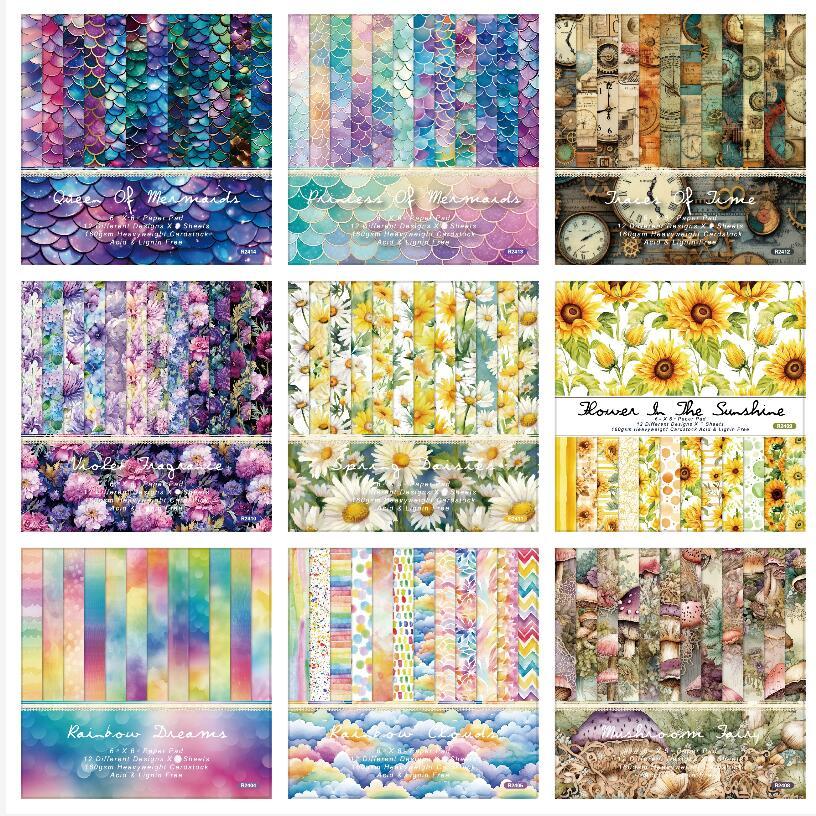 Paper Pack 6"x6" Spring flowers 12 sheet Art Background Paper Card Making DIY Scrapbook Paper ...