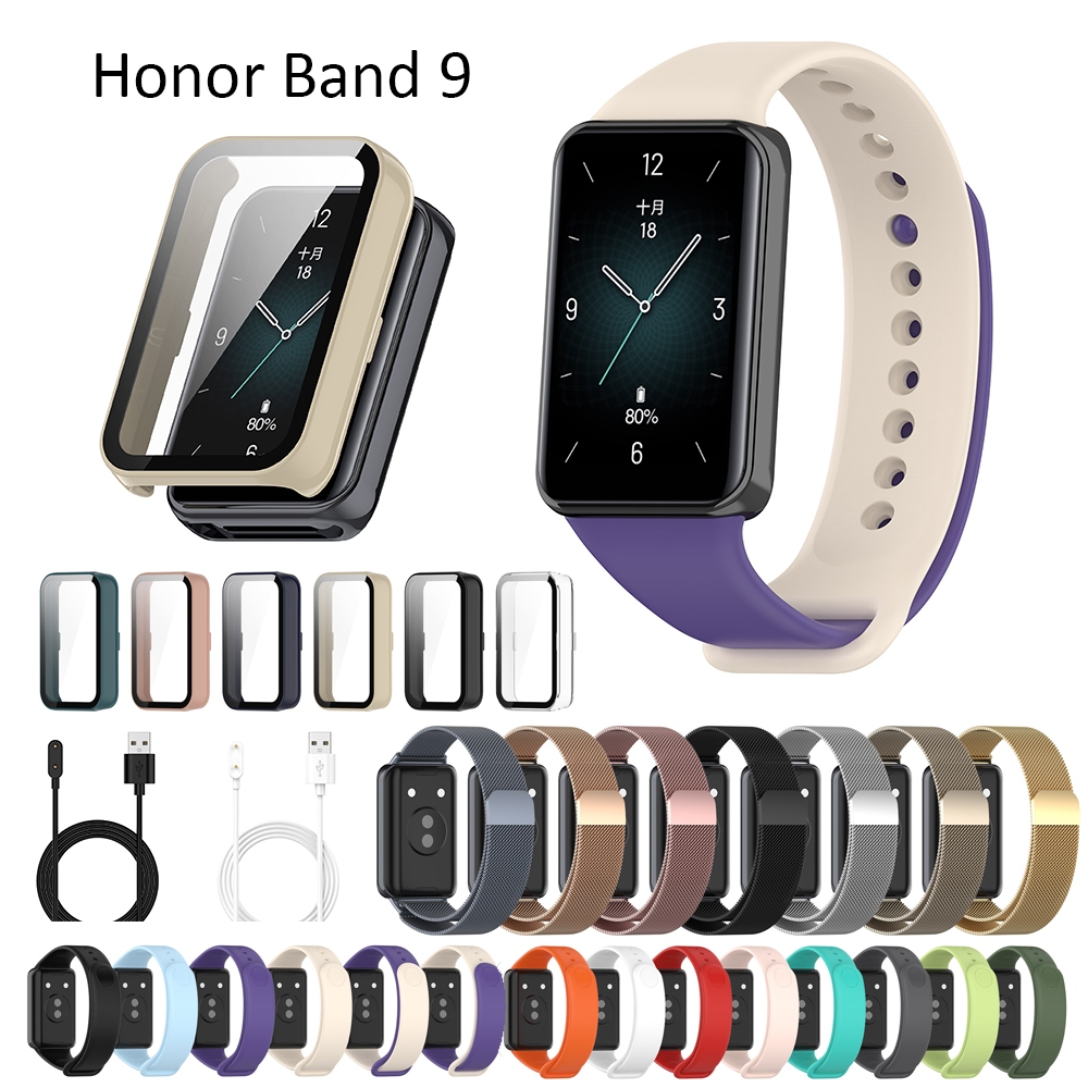 For Honor band 9 strap case tempered glass PC screen protector USB ...
