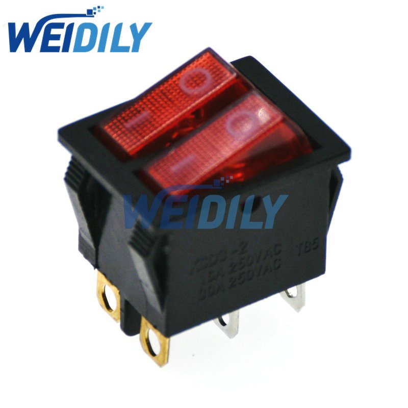 2PCS Double Boat Rocker Switch 6 Pin On-Off With Red Light 20A 125VAC ...