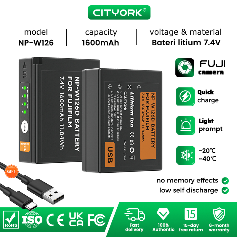 Cityork 1600mAh NP-W126 NP W126 NP-W126S W126S Battery With USB Type-C ...