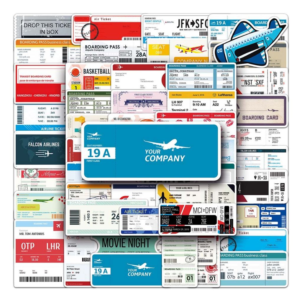 50/10Piece Funny Ticket Boarding Pass Stickers DIY For Phones Laptop ...