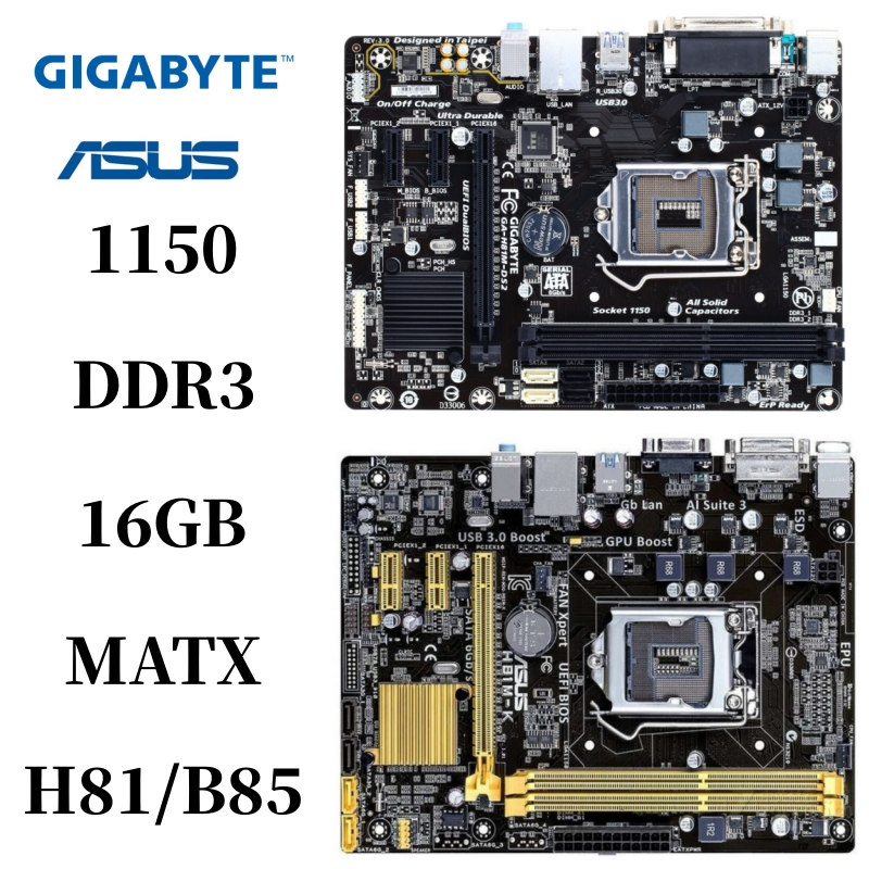 Used ASUS Gigabyte H81M-DS2 S1 B85M-D2V/D3V H81M-K H81M-D Desktop ...