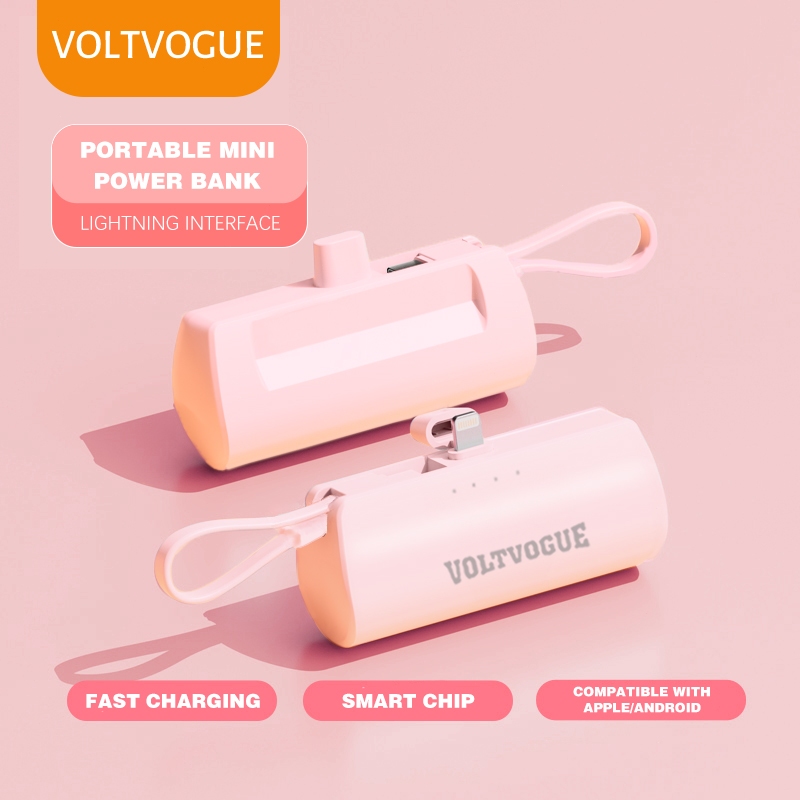 VoltVogue Pink Powerbank 5000mAh Mini Fast Charging Portable For iPhone ...