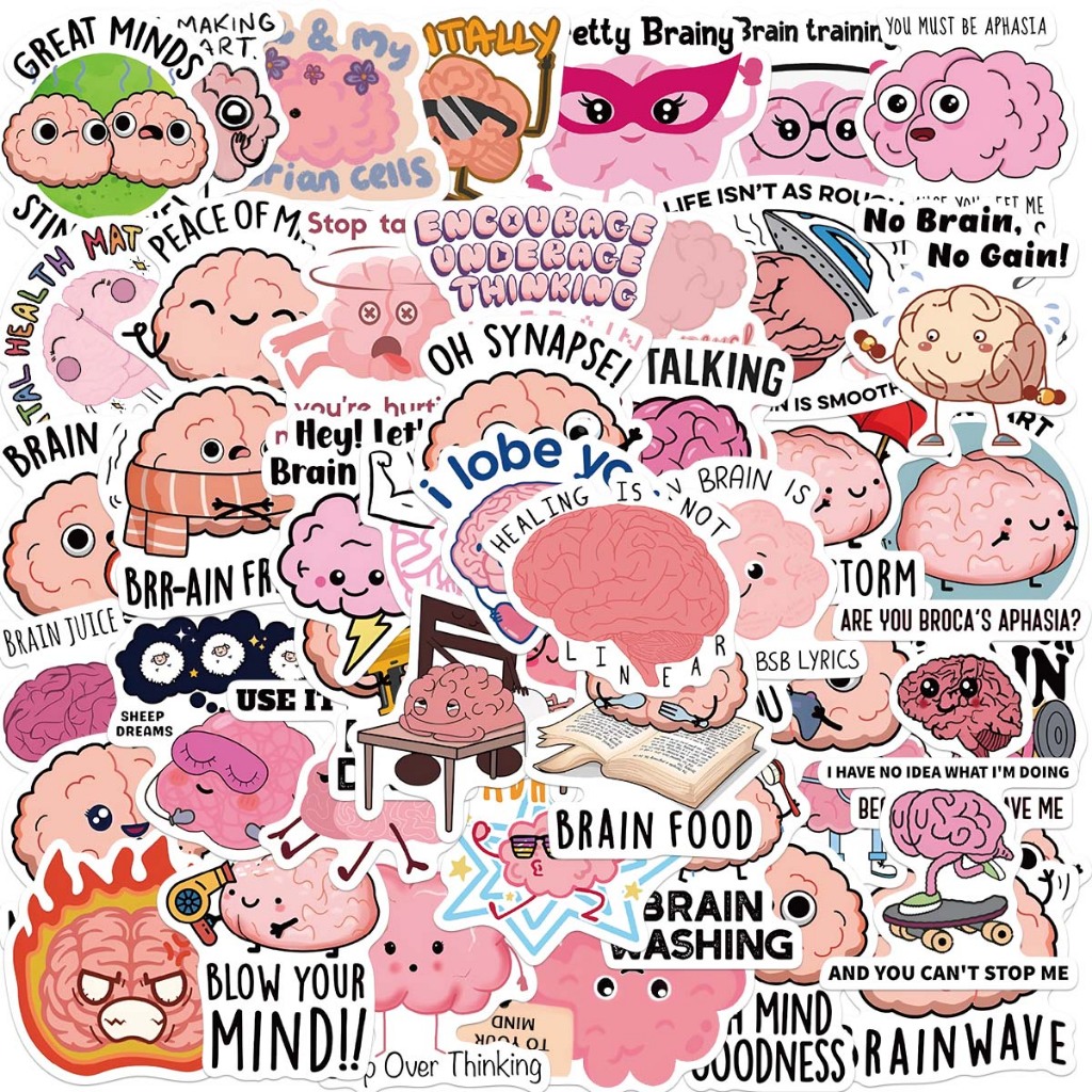 50 pcs Funny Brain Stickers Graffiti Cartoon Skateboard Waterproof ...