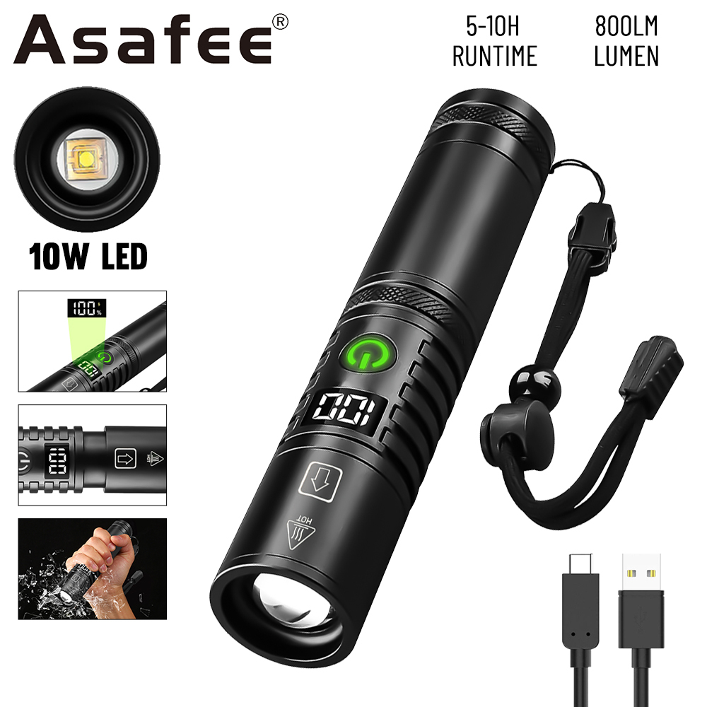 Asafee X88 Outdoor Flashlight Telescopic Zoom 10W LED Light 800 lumens ...