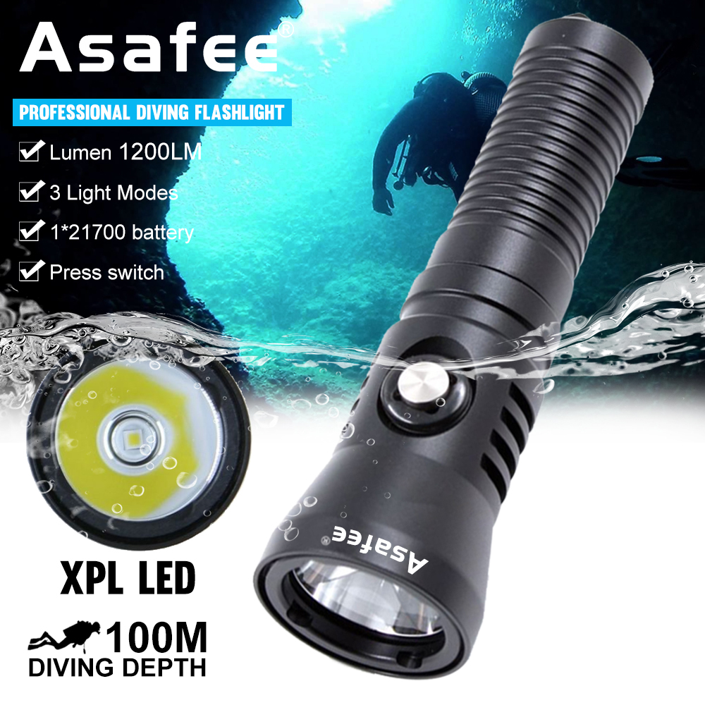 Asafee DT11 Diving Flashlight 1200LM High Power Dive Lamp Underwater ...