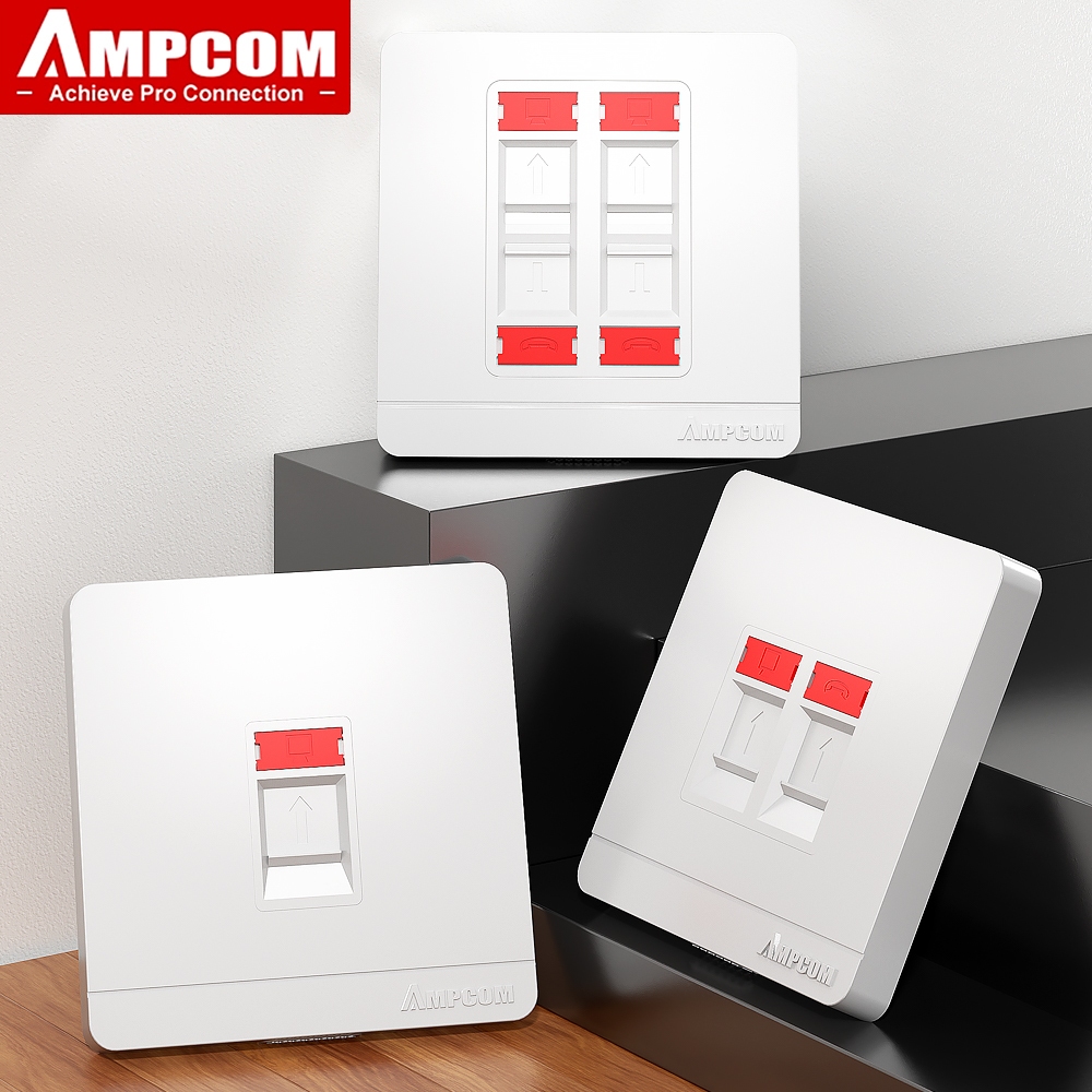 AMPCOM RJ11 RJ45 Faceplate Wall Socket Wallplate Face plate 1-Port 2 ...