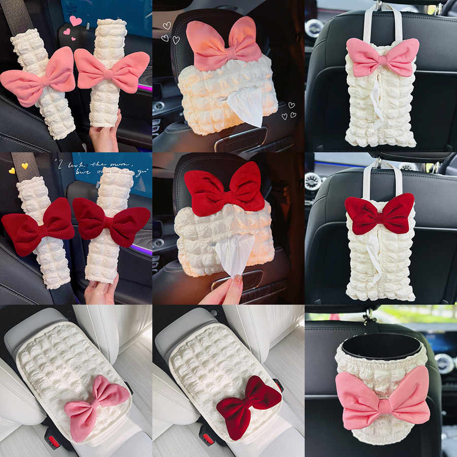 Princess Bowknot Car Tissue Box, Seat Belt Protect Cover Pad,Hanging ...