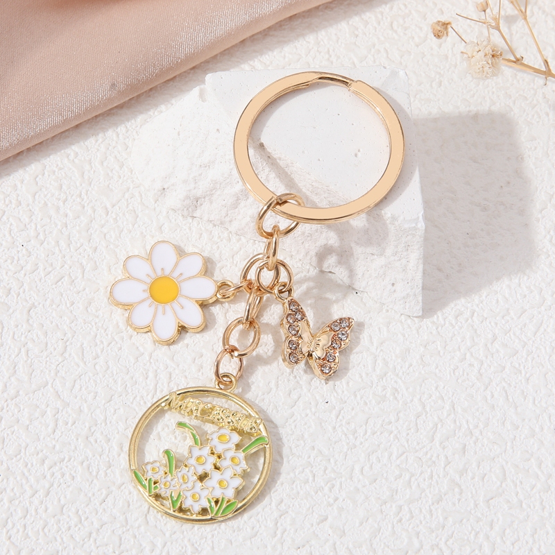 Cute Flower Butterfly Enamel Keychain Insect Flying Plant Key Ring For ...