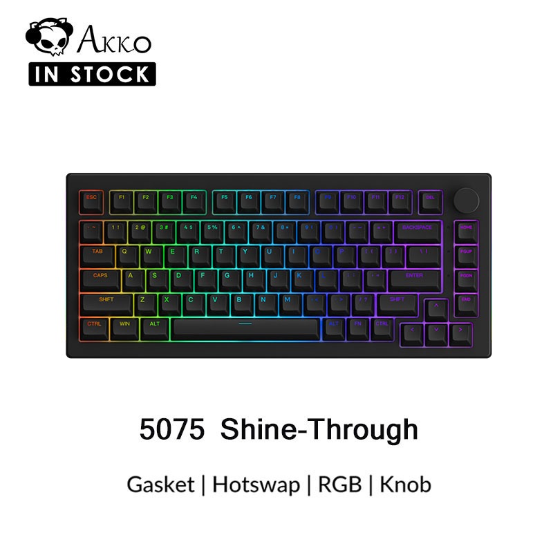 Akko 5075 Shine-through RGB LED Mechanical Keyboard 82-Key with Knob ...