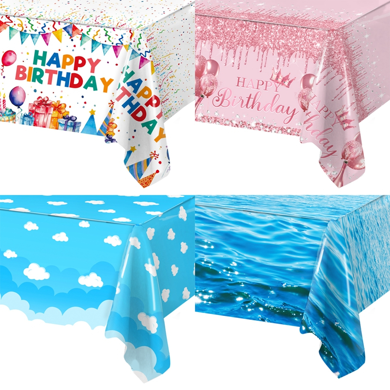 220*130cm PE Happy Birthday Tablecloth Waterproof Rectangular Table ...