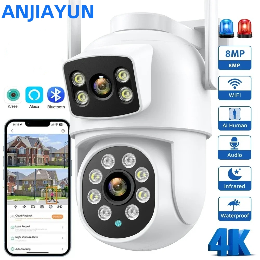 4K 8MP Wifi Camera PTZ Outdoor Dual Screens Human Detection Dual Lenses ...