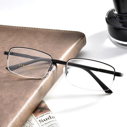 Eyewear Glassess Frame Spectacle Black Gold Silver Gray Square Half Rim ...