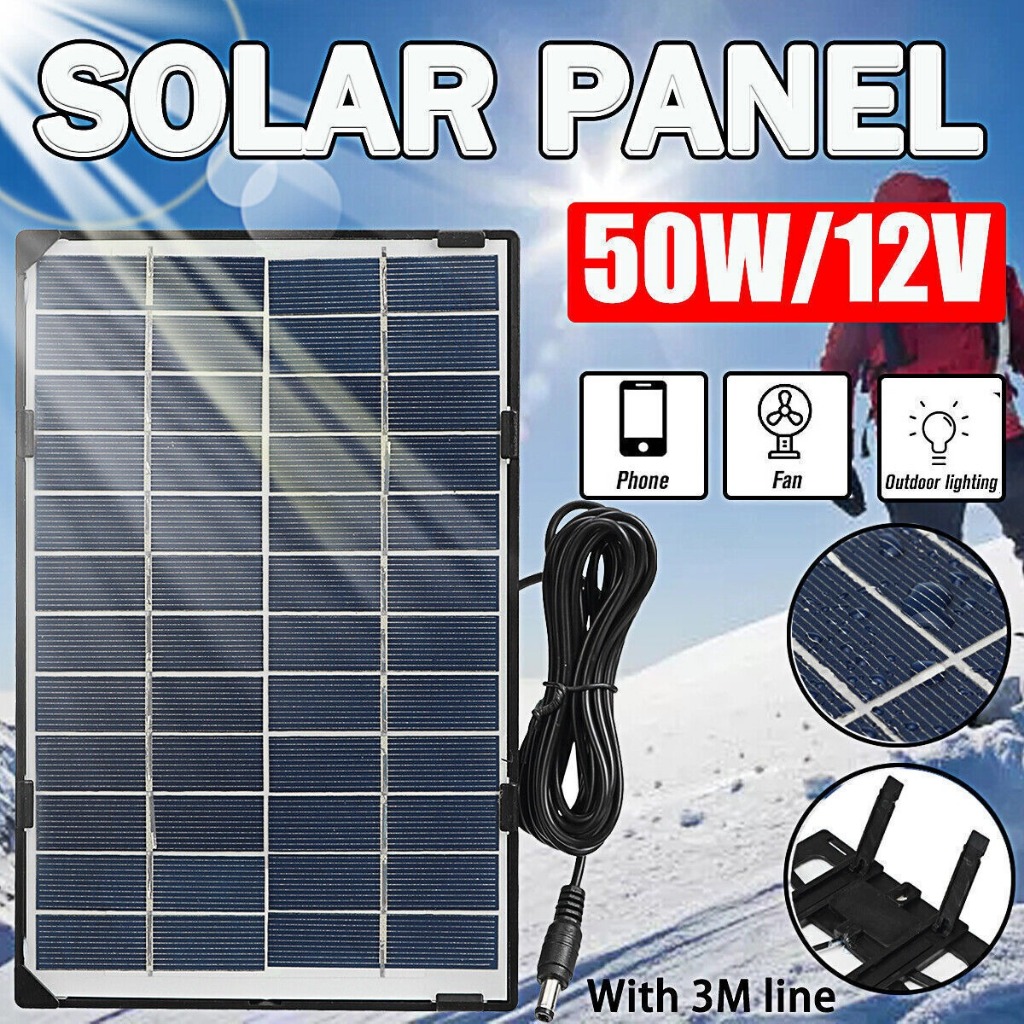 Portable 50W Solar Panel Kit 12V Trickle Battery Charger Home Off-grid ...