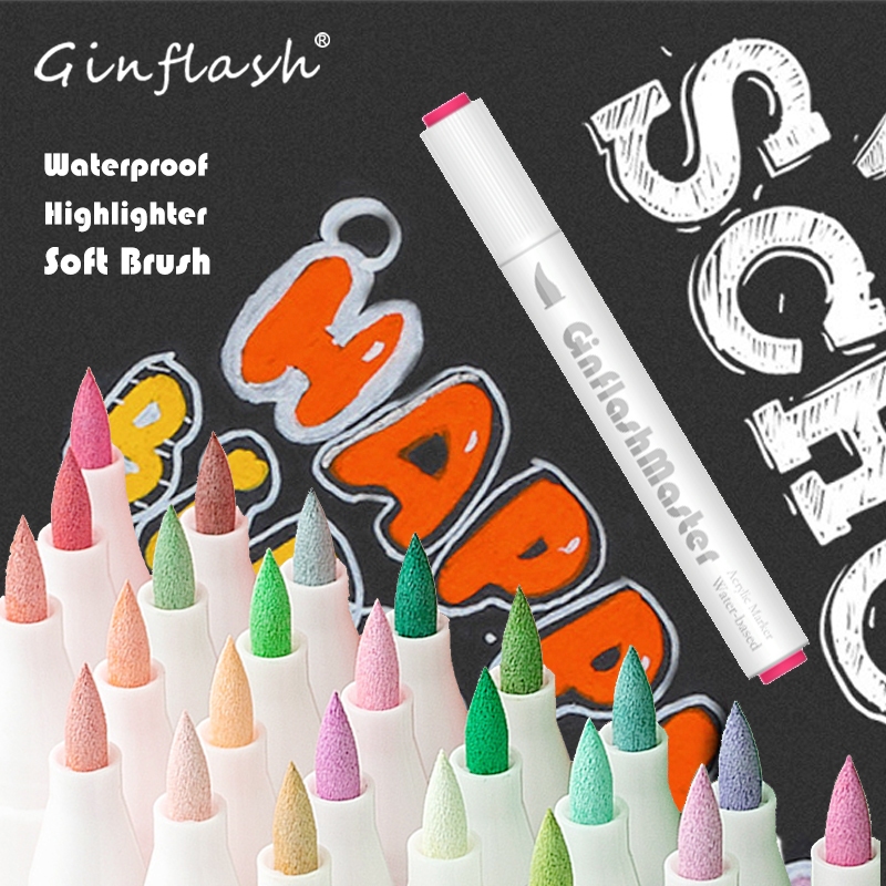 Ginflash 60colors Acrylic Markers Brush Tip Calligraphy brush Metallic ...