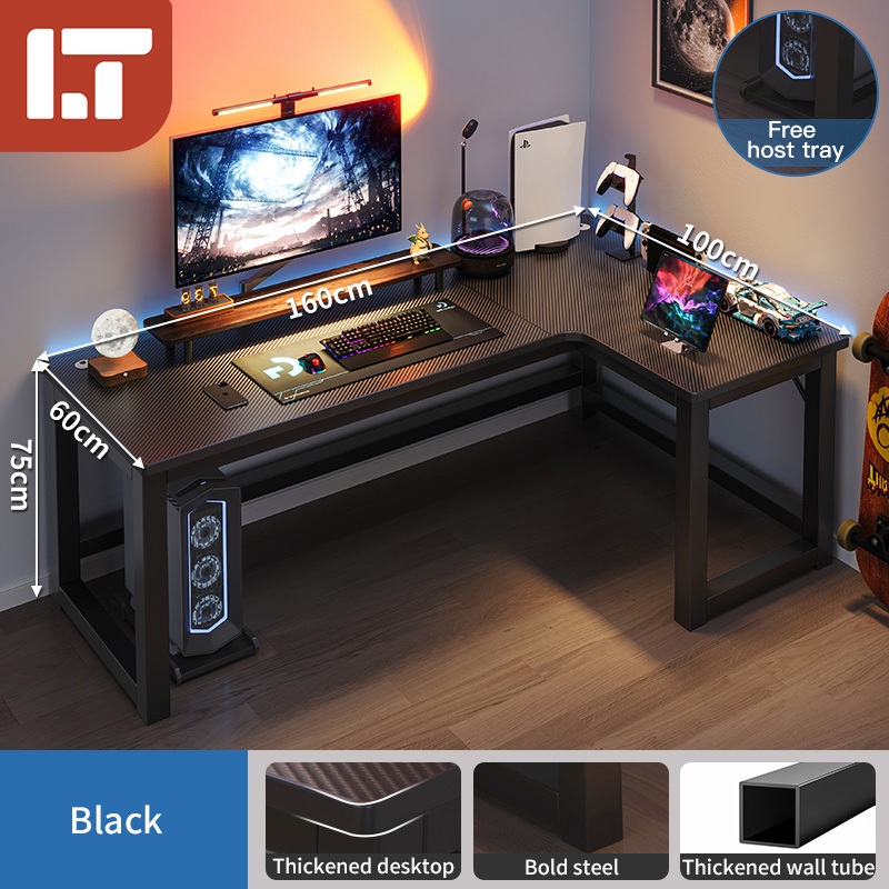 Office Table 180CM L Shape Table Carbon Fiber Computer Table with CPU ...