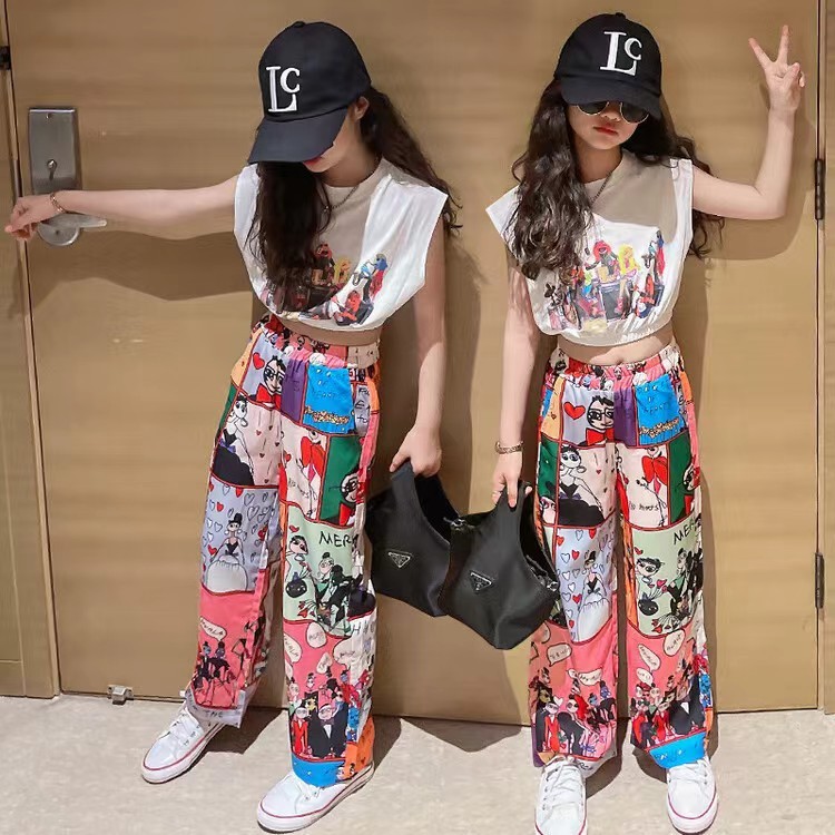 Lemon-tree 2pcs girls' graffiti suit summer new children's western ...