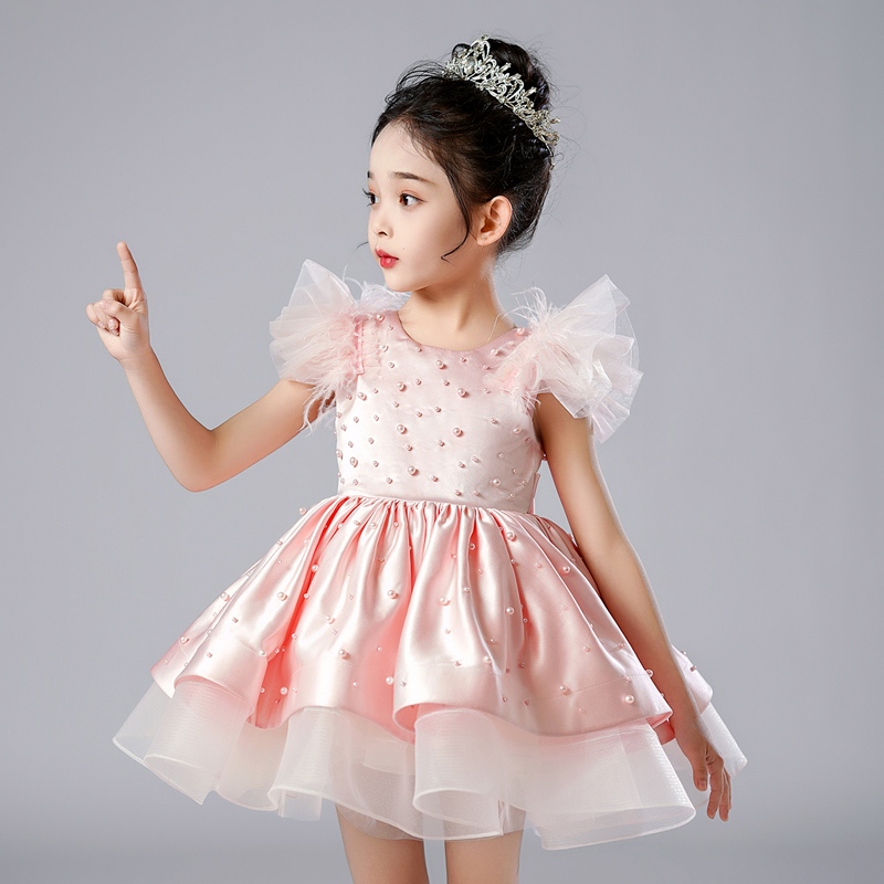 Pearl Ruffles Dress For Kids 2-6 Years Girl Princess Short Gown Party ...