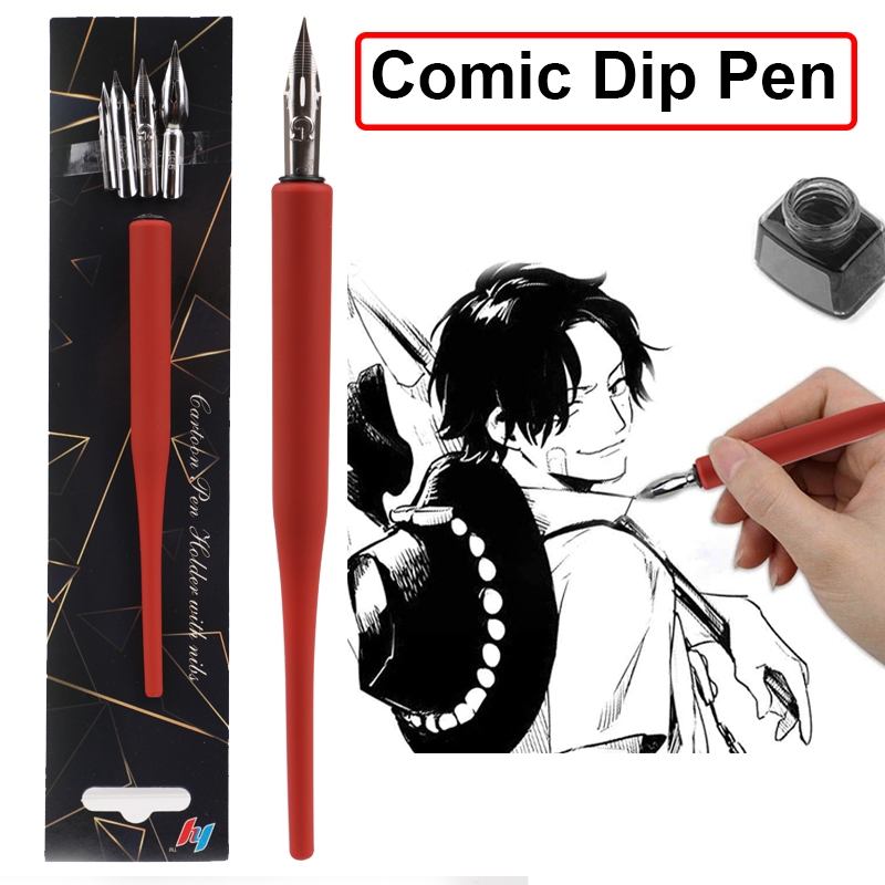 Comic Dip Pen Set, 1Plastic Handle and 4 Nibs, Great for Manga, Comic ...