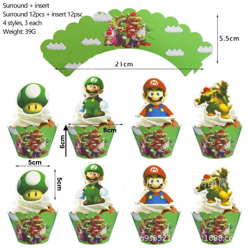 24pcs/Kids Boys Super Mario Baby Shower Cupcake Wrappers Birthday Party ...