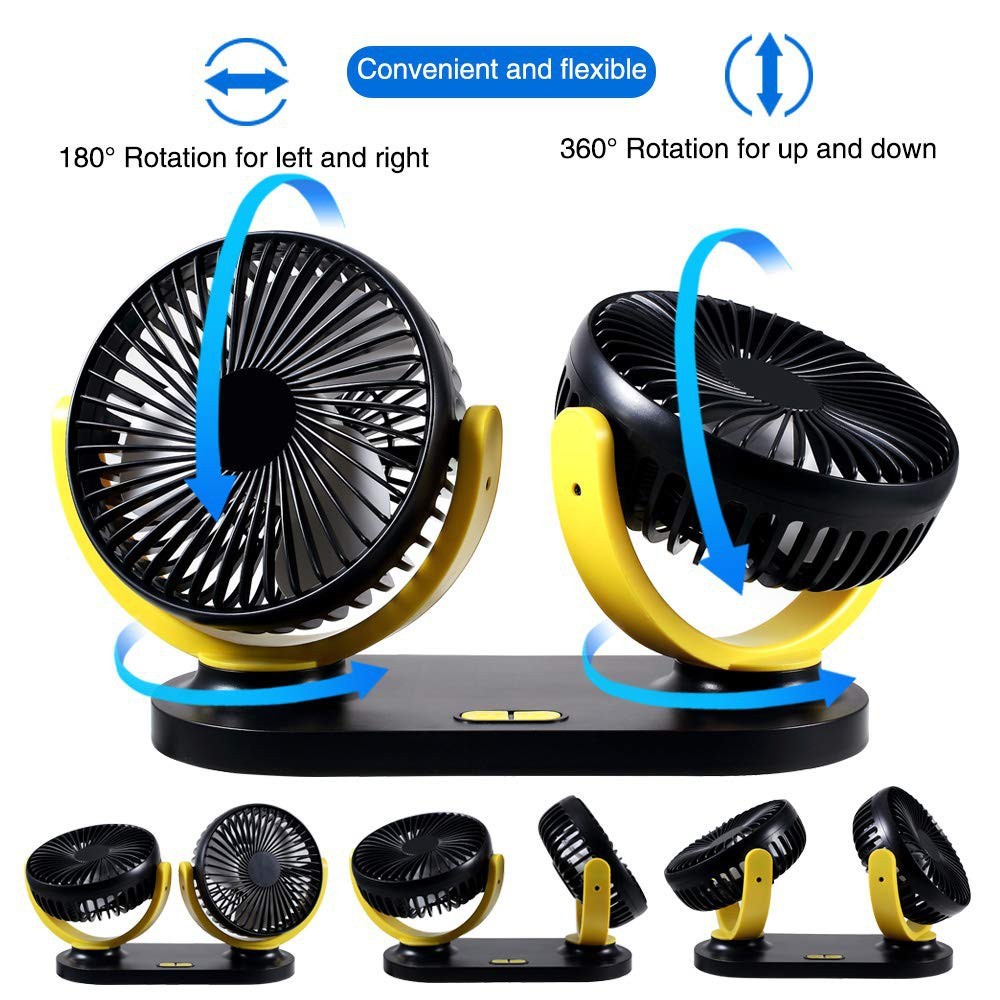 Car Fan Truck Fan Air Conditioning 3 Speed USB Fan Dual Head Rotating ...