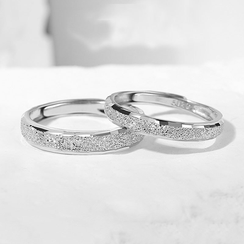 Simplified Silver-Plated Copper Alloy Couples Rings with Frosted Finish ...
