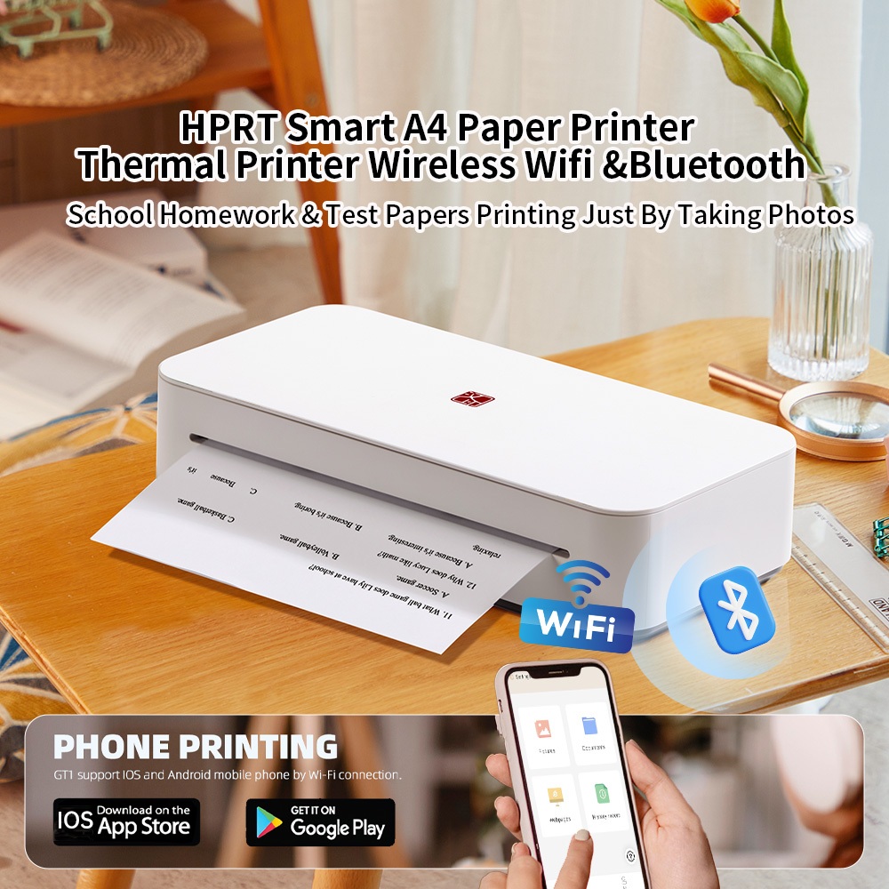 HPRT GT1 Portable A4 Paper Printer Thermal Printer Wireless Mini ...