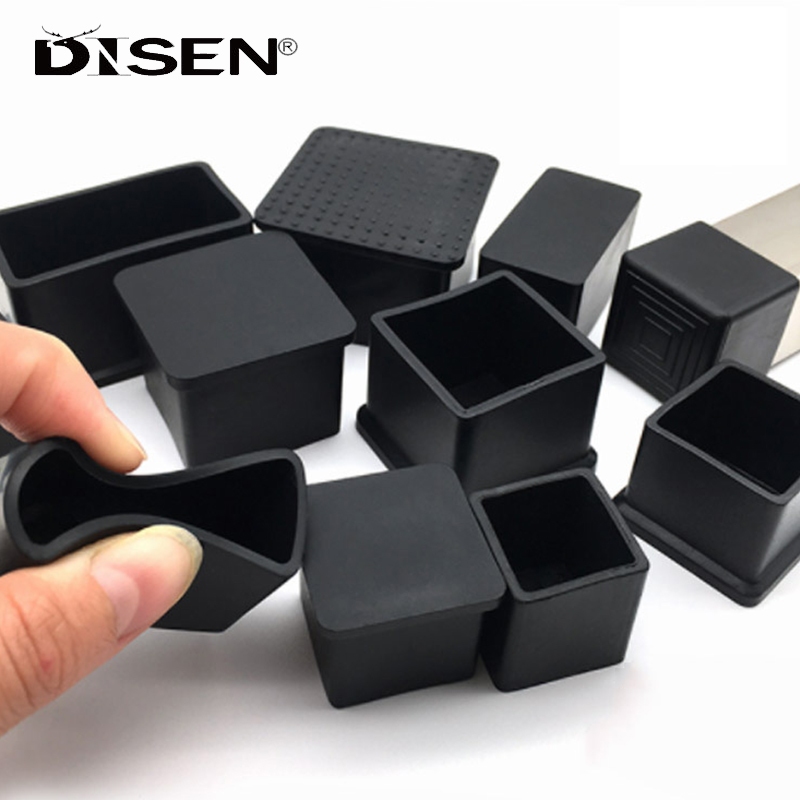 4Pcs Black PVC Table Chair Leg Tips Caps Non-slip Floor Square Rubber ...