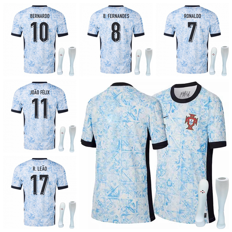 2024-25 Portugal Away UEFA European Football Championship Short Sleeve Jersey Pepe Cristiano ...