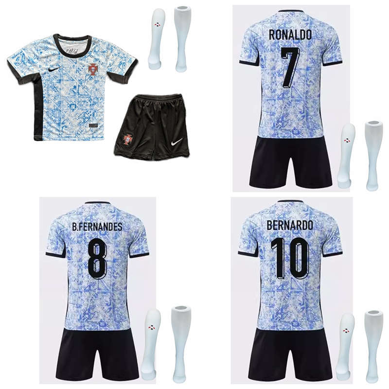 2024-25 Portugal Away UEFA European Football Championship Kids Jersey Set Cristiano Ronaldo CR7 ...