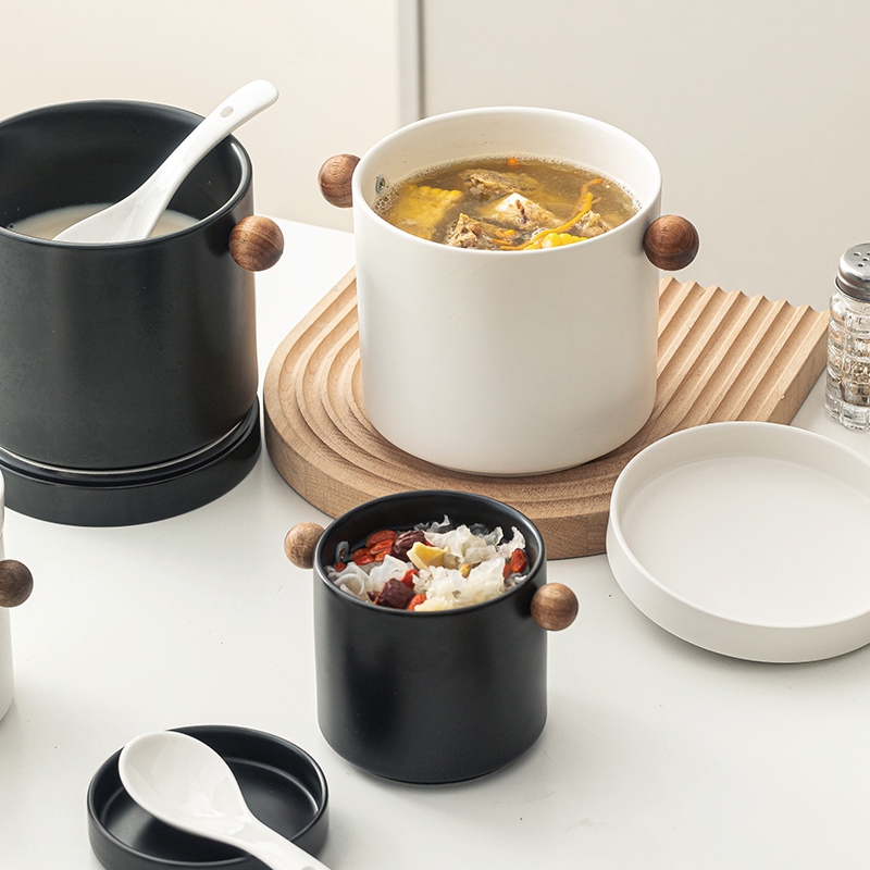 Ceramic Stew Pot with Lid, Food Serving Bowl Kitchen Steaming Bowl ...