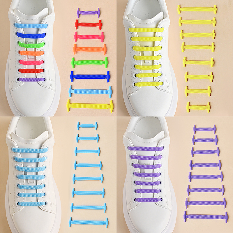 16 pcs/pack Silicone No Tie Shoelaces Shoes Accessories Elastic Lace ...