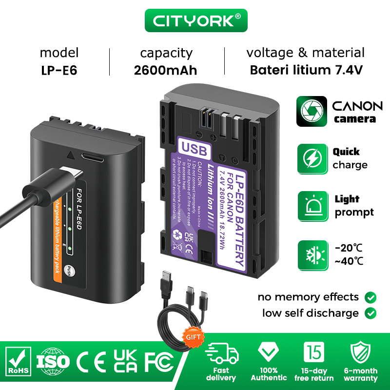 Cityork LP E6 LPE6 LP-E6 E6N Battery With USB Type-C interface Fast ...