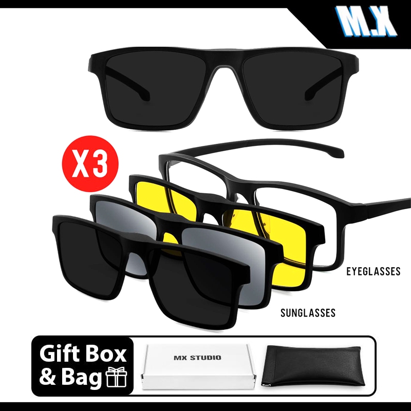 Clip sunglasses Eyeglasses Magnetic Sleeve Lens Polarized Sunglasses UV ...