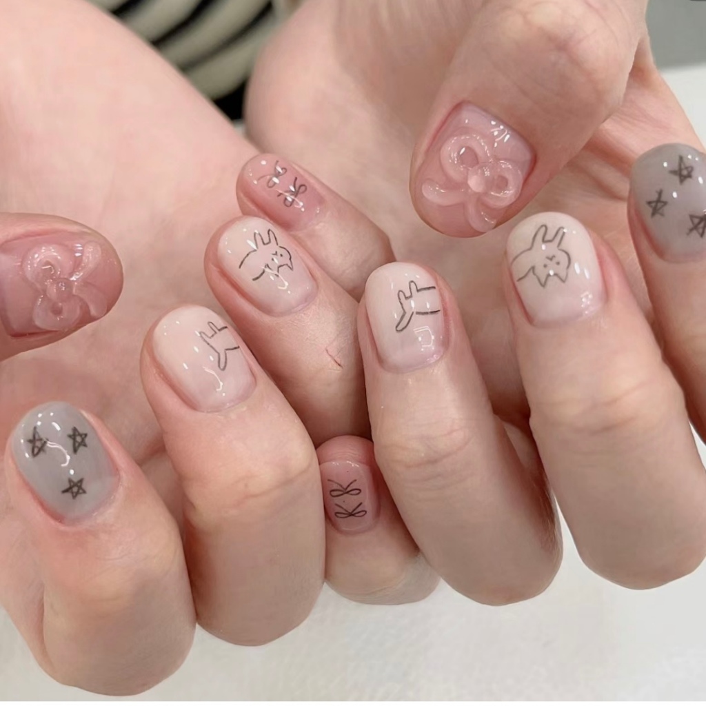 Hand-painted Long Strip Puppy Manicure Patch Short Stand Wear Nails ...
